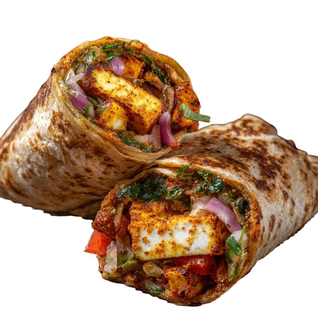 Achari Paneer Kathi Roll - Roti Roll